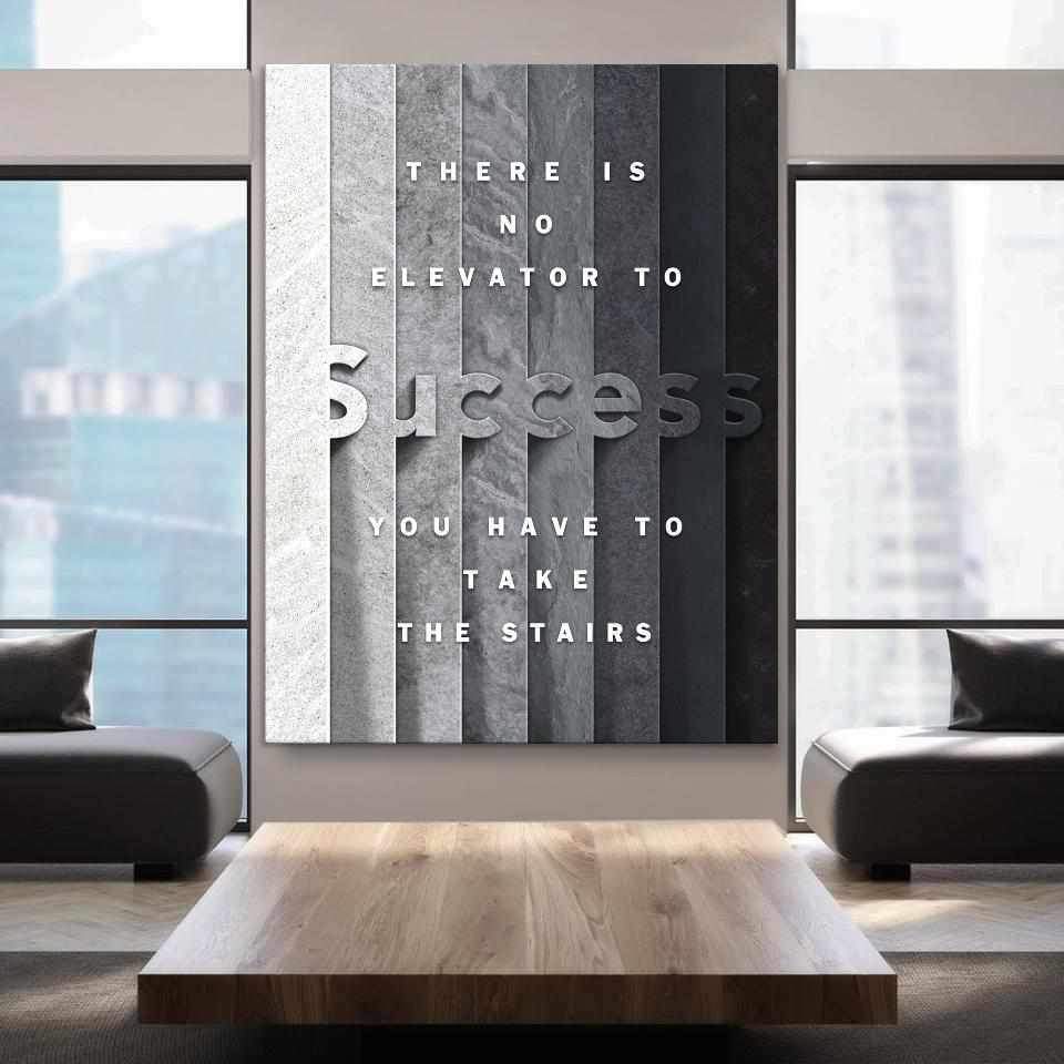 Stairs To Success Motivational Poster Canvas Print Office Wall Art - DEVICI